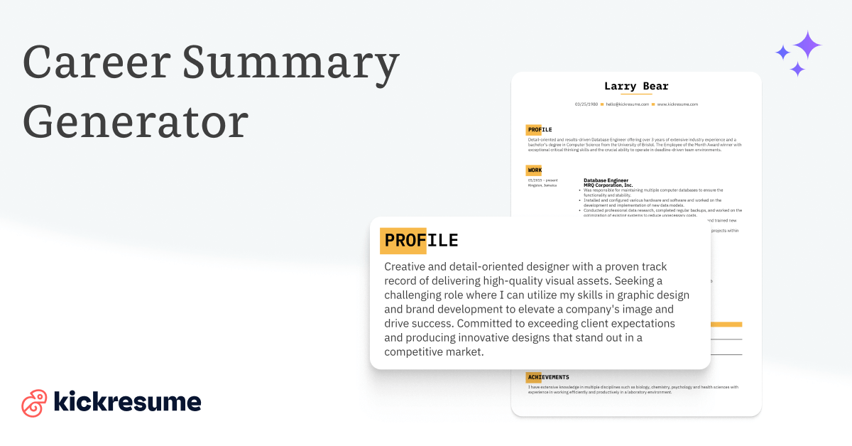 Career Summary Resume Section Generator | Kickresume