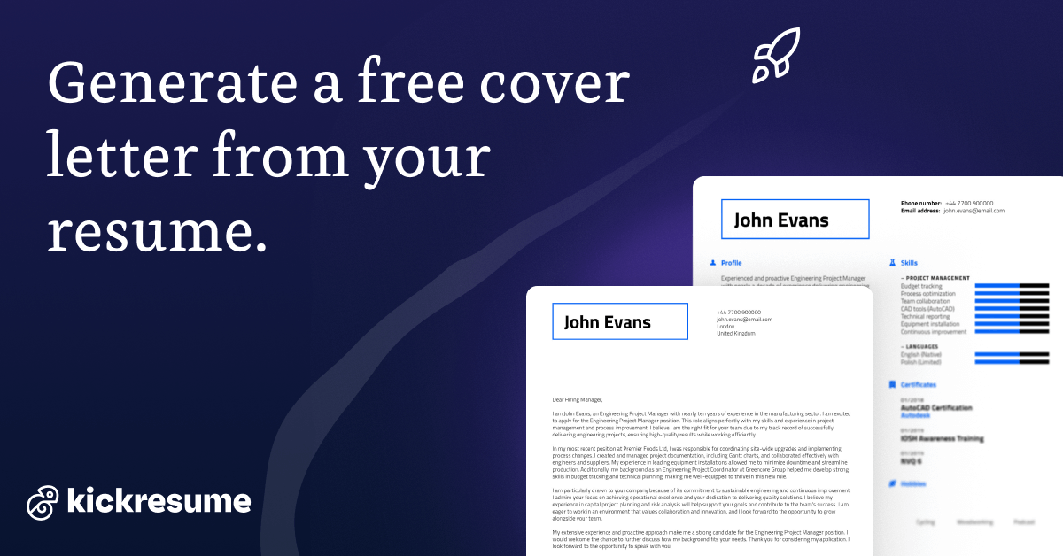 Gerador AI Cover Letter a partir do currículo | Kickresume
