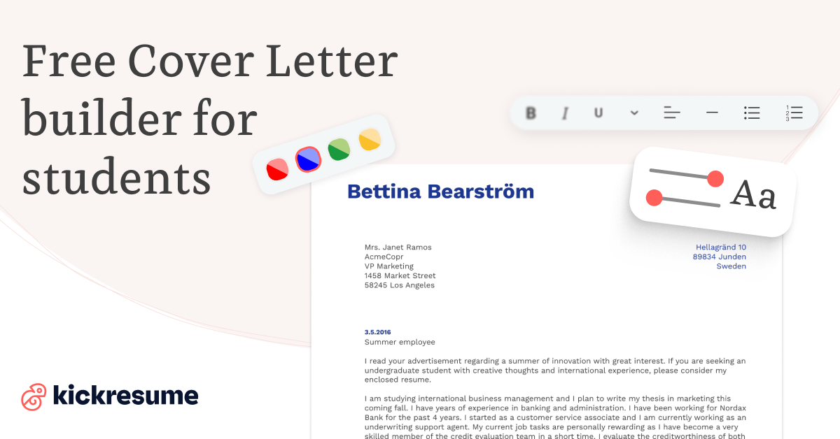 Best Free Cover Letter Builder for Students | Kickresume