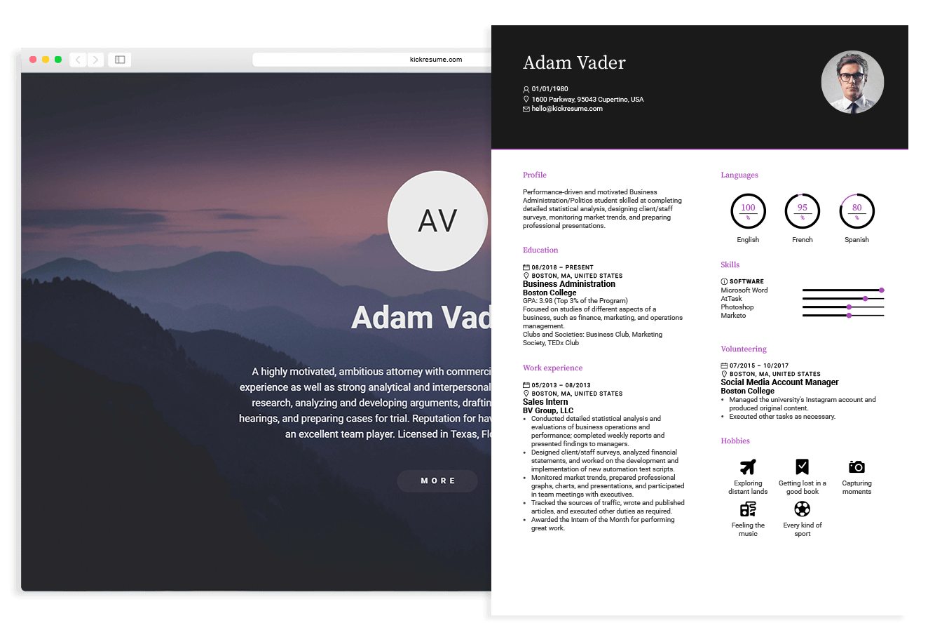 Personal Website Builder | Resume Website | Kickresume